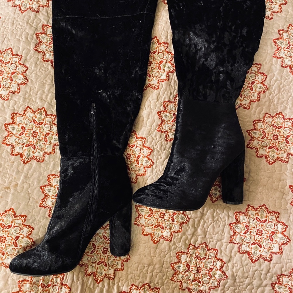 Velvet Thigh-High Boots - Gem